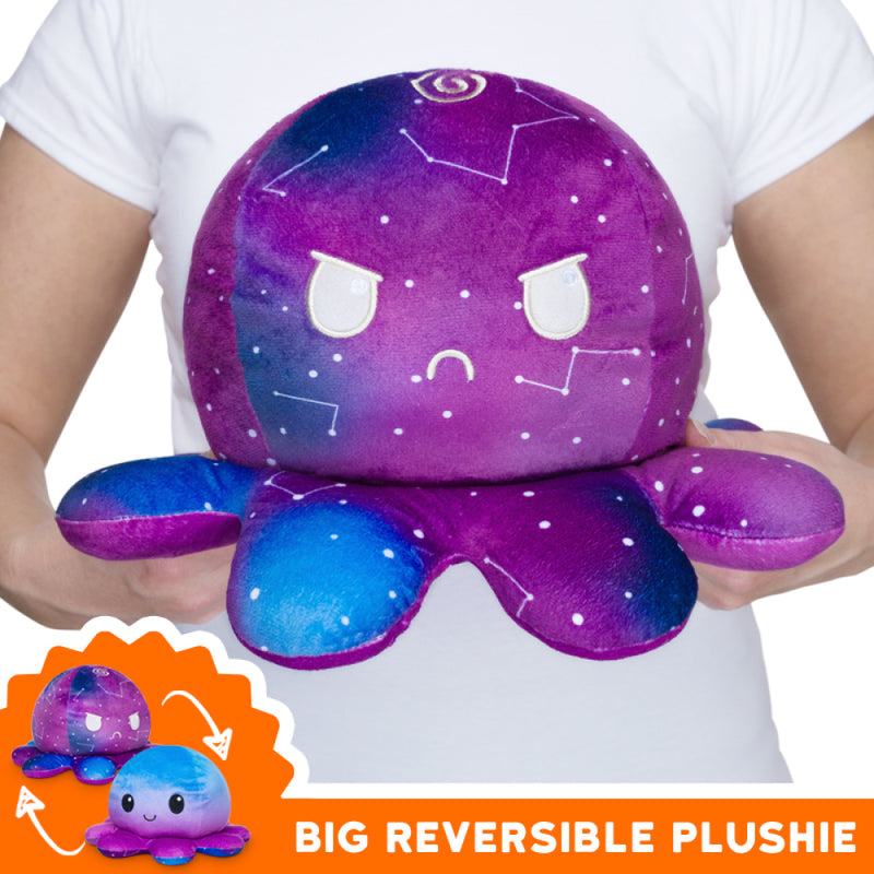 Reversible BIG Octopus Plushie Happy Blue Gradient Angry Galaxy